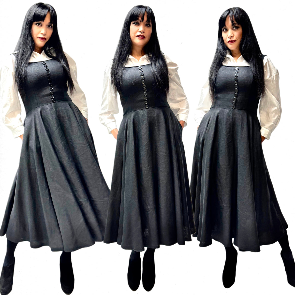 Pamela Dress- Black Linen – Blackbird Studios Canada