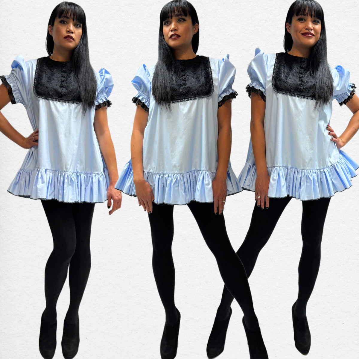 Sabrina Mini Dress - Blue Cotton Sateen – Blackbird Studios Canada